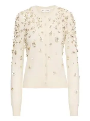Oscar De La Renta Mother Of Pearl Embroidered Cardigan - Red