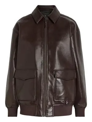 ANINE BING Kelanie Leather-blend Jacket - Dark Brown