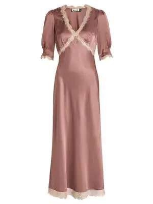 Rixo Annina Lace-embellished Satin Midi Dress - Light Brown
