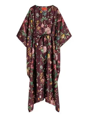 La DoubleJ Square Belted Printed Silk Kaftan Dress - Multicoloured
