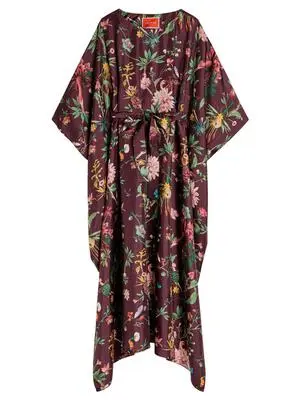 LA DOUBLEJ Square Belted Printed Silk Kaftan Dress