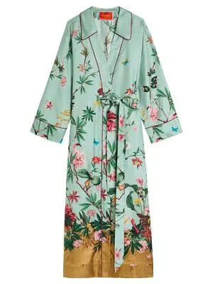 La DoubleJ Printed Silk Midi Wrap Shirt Dress - Blue