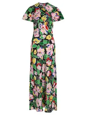 Rixo Aryella Floral Silk Midi Dress - Black