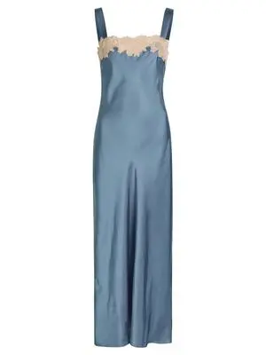 Rixo Lace-trim Satin Midi Slip Dress - Blue