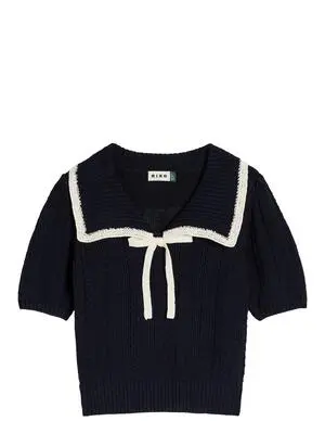 Rixo Pippa Bow Appliqué Cotton Knit Top - Navy