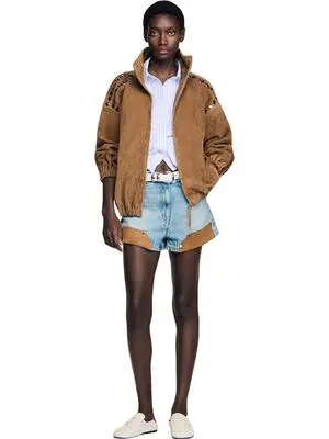 Sandro Studded Suede Jacket - Camel