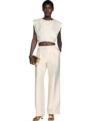 Sandro Plain Satin-effect Crop Top - Ecru