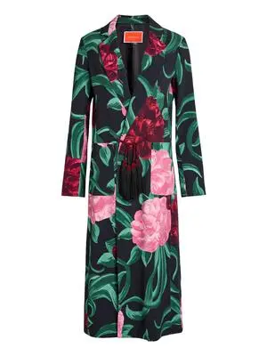 La DoubleJ Floral-print Sablé Satin Coat - Beige