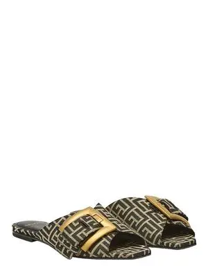 Balmain Flat Monogram Jacquard Anthem Sandals - Black