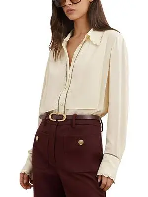 REISS Clara Tipped Cuff Shirt - Cream