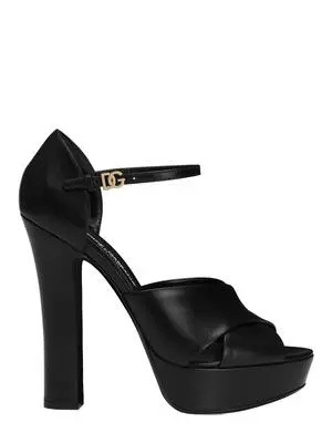 Dolce & Gabbana Platform Sandals In Polished Calfskin - Black