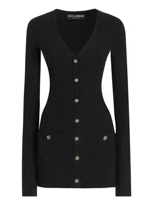Dolce & Gabbana Virgin Wool Ribbed Cardigan - Black