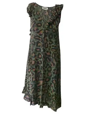 Zadig&Voltaire Leopard-print Asymmetric Midi Dress - Green