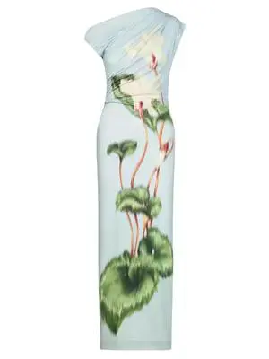 Oscar De La Renta Asymmetric Floral Maxi Dress - Blue