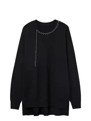 Y’s Zigzag-topstitch Sweatshirt - Black