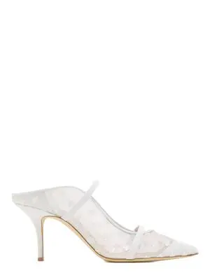MALONE SOULIERS Floral Appliqué Strap Mules - White