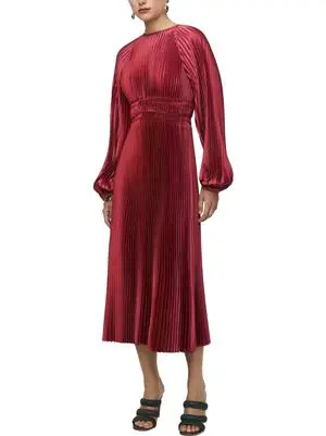JOSEPH Ortiz Pleated Woven Midi Dress - Red