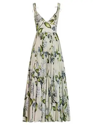 Oscar De La Renta Floral-print V-neck Midi Dress - Neutrals