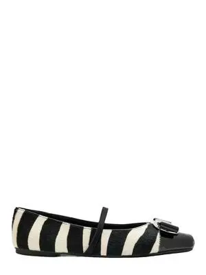 FERRAGAMO Vara Zebra-print Ballet Flats - Black