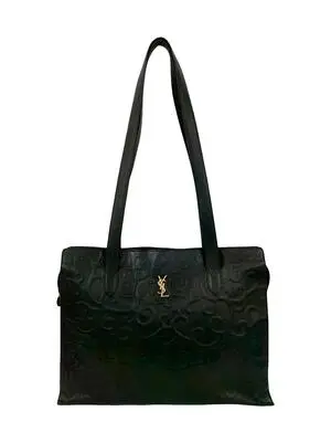 Saint Laurent 2000-2012 Arabesque Embossed Leather Tote Bag - Black