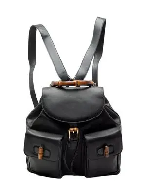 Gucci 20th Century Calfskin Bamboo Backpack - Black