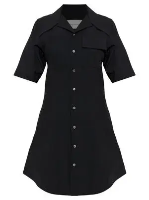 Ami Wool Mini Shirt Dress With Pocket - Black