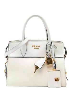 Prada Saffiano And City Calf Esplanade Satchel - White