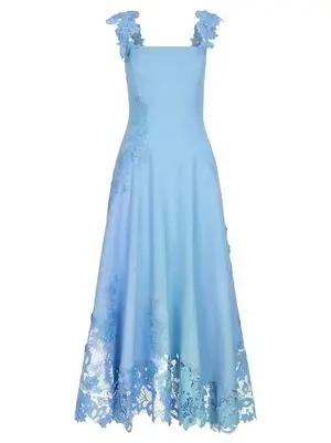 Oscar De La Renta Flower-embroidered Midi Dress - Blue