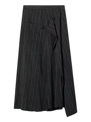 Y’s Pinstriped Midi Skirt - Grey