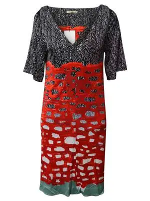 Balenciaga Printed V-neck Dress - Red