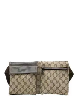 Gucci Gg Supreme Double Pocket Belt Bag - Brown