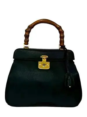 Gucci 20th Century Grained Calfskin Bamboo Lady Lock Handbag - Black