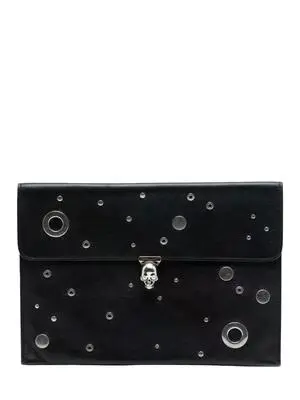 Alexander McQueen Leather Grommet Studded Skull Clutch - Black