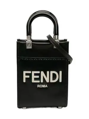 Fendi Leather Mini Sunshine Shopper Tote - Black