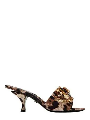 Dolce & Gabbana Leopard Print Jeweled Sandals - Brown