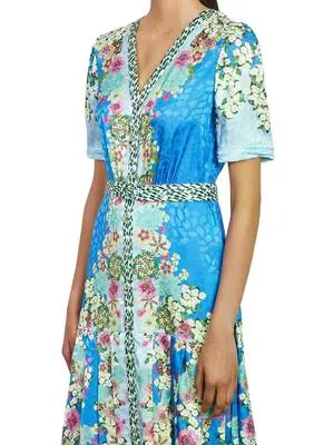 Saloni Lea Floral Midi Dress - Blue