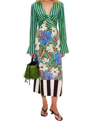 SIMONMILLER Zelene Floral-print Striped Maxi Dress - Green