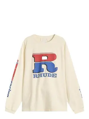 Rhude Split Petrol Logo Long Sleeve T-shirt - Vintage White/red/blue