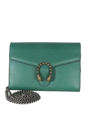 Gucci Emerald Pebbled Calfskin Dionysus Chain Wallet - Green