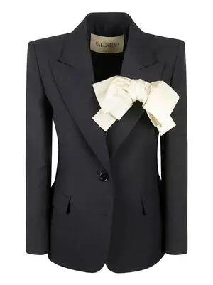 Valentino Garavani Bow-detail Single-breasted Blazer - Black