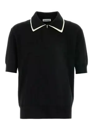 JIL SANDER Contrast-collar Polo Shirt - Black