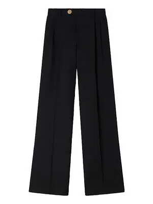 Sandro Straight Pressed-crease Wool Trousers - Black