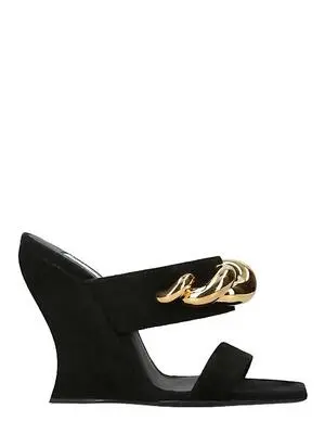 Alaïa 110 Suede Wedge Mules With Chain Hardware - Blk/other
