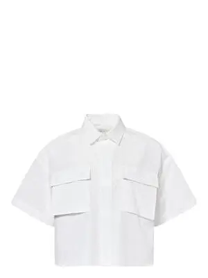 Sacai Cropped Pleated Woven Shirt - Off White