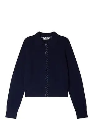 Sandro Striped Wool And Cashmere Cardigan - Navy Blue