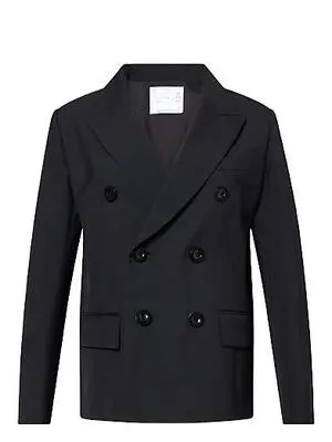 Sacai Peak-lapels Pleated Woven Jacket - Black