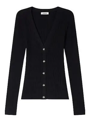 Sandro Ribbed Slim-fit Knitted Cardigan - Black