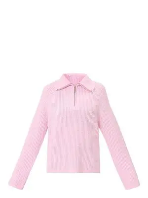 Sweaty Betty Funnel-neck Half-zip Ribbed Wool-blend Jumper - Frost Pink