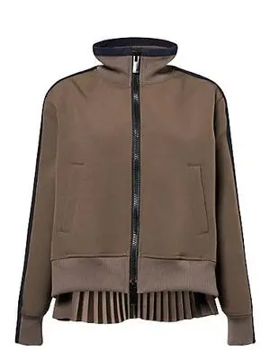 Sacai Pleated High-neck Woven Jacket - Khaki