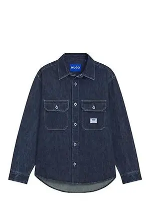 Hugo Branded Oversized Denim Shirt - Dark Blue